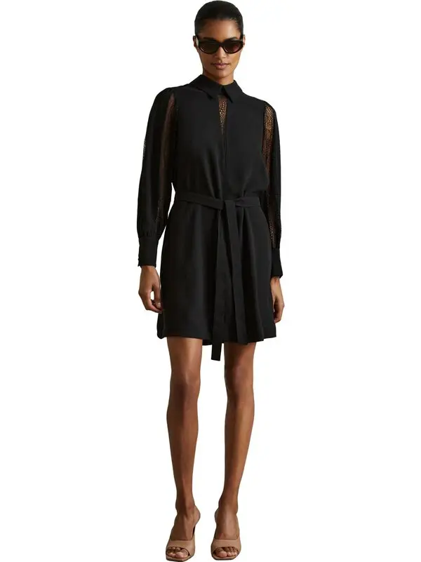 REISS Reema Lace Insert Mini Dress - Black