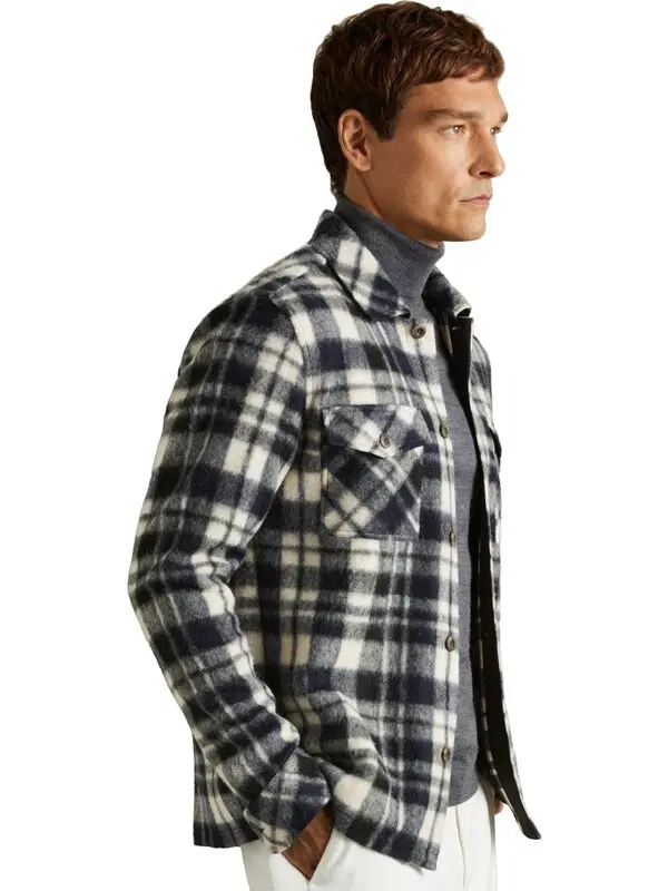 REISS Wade Patch-pocket Checked Overshirt - Navy