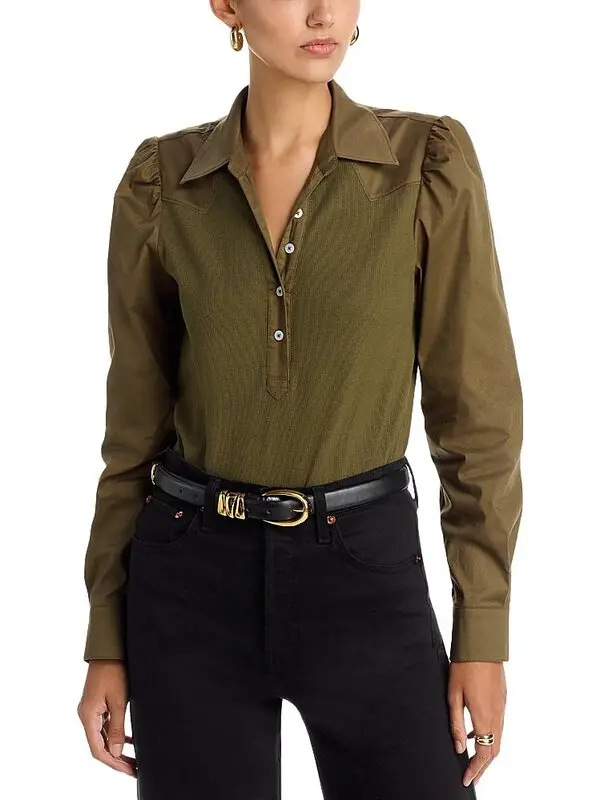 SINGLE THREAD Mixed Media Top - New Olive