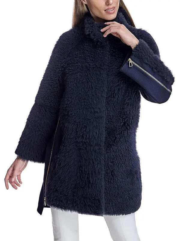 MAXIMILIAN Mixed-media Shearling Parka With Zip Trim - Navy