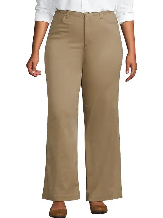 LANDS' END High Rise Wide Leg Chino Pants - Desert Tan