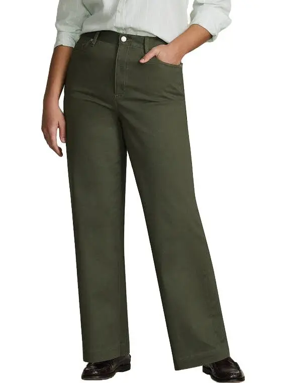 LANDS' END High Rise Wide Leg Chino Pants - Forest Moss