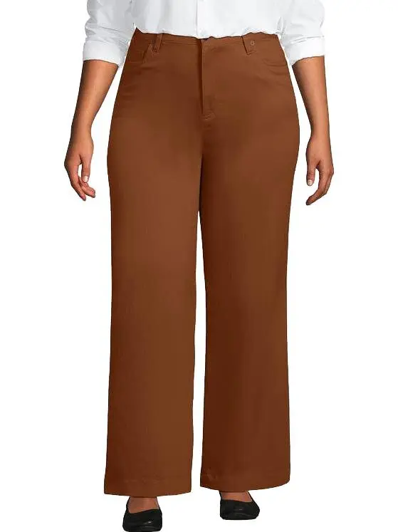 LANDS' END High Rise Wide Leg Chino Pants - Rich Ginger Brown