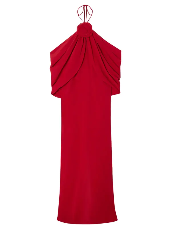 Magda Butrym Cold-shoulder Appliquéd Silk-blend Chiffon Maxi Dress - Red