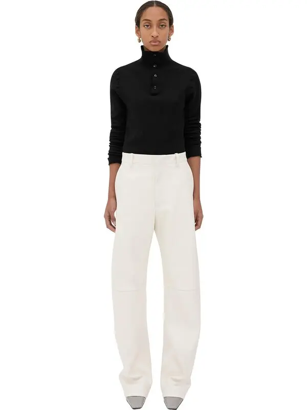 BOTTEGA  VENETA Bottega Veneta Nappa Leather Rounded Leg Trousers - Dove