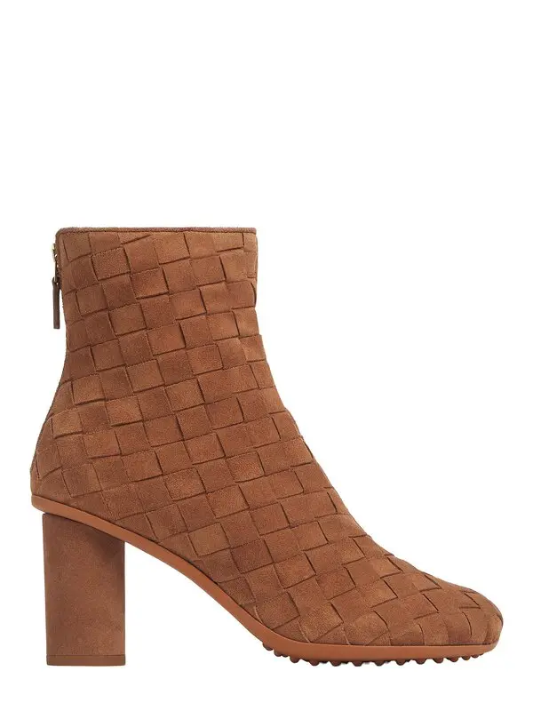 Bottega Veneta Intrecciato Suede Ankle Boots - Caramel