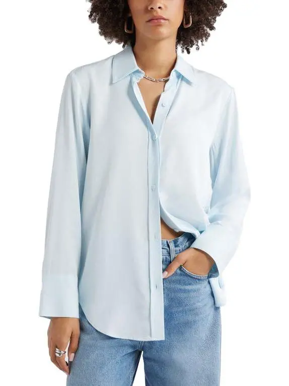 OPEN EDIT Relaxed Fit Long Sleeve Button-up Shirt - Blue Delicate