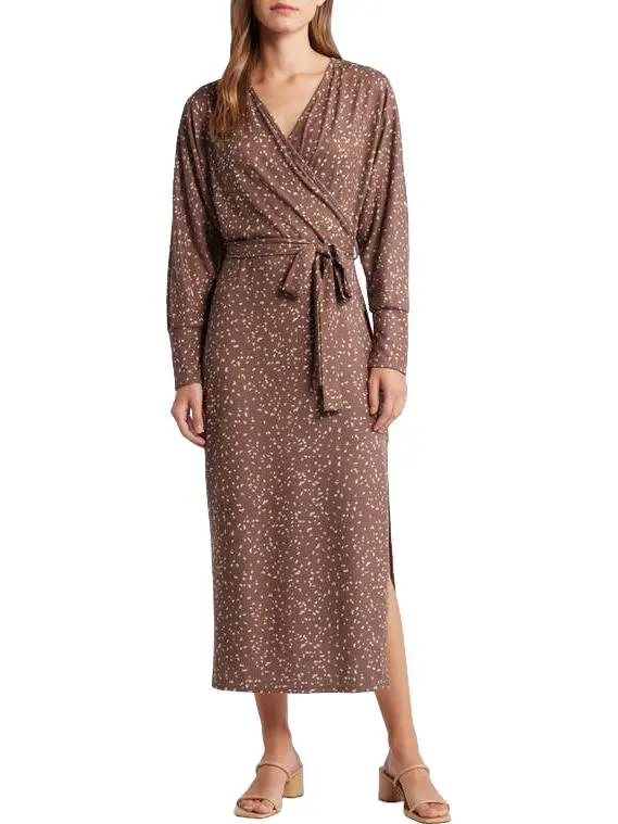 Loveappella Long Sleeve Wrap Dress - Taupe