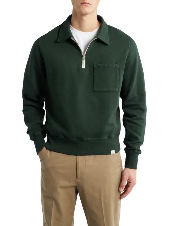 MERZ B. SCHWANEN Quarter Zip Organic Cotton Sweatshirt - Forest