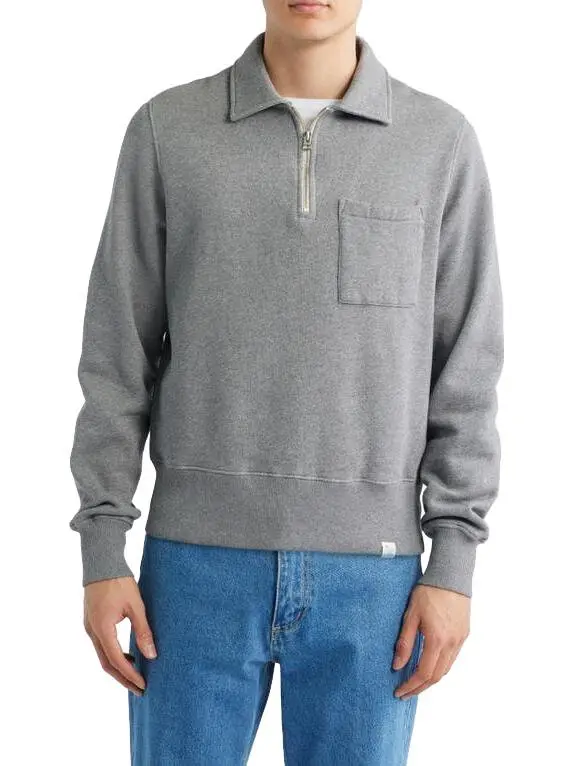 MERZ B. SCHWANEN Quarter Zip Organic Cotton Sweatshirt - Grey Melange