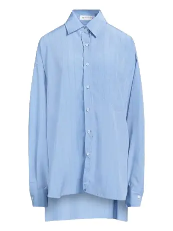 THE FRANKIE SHOP Striped Satin Oversized Shirt - Blue