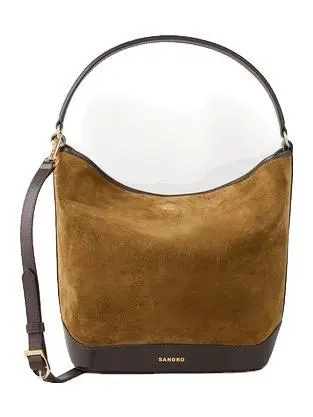 Sandro Tangoso Suede And Leather Bucket Bag - Natural