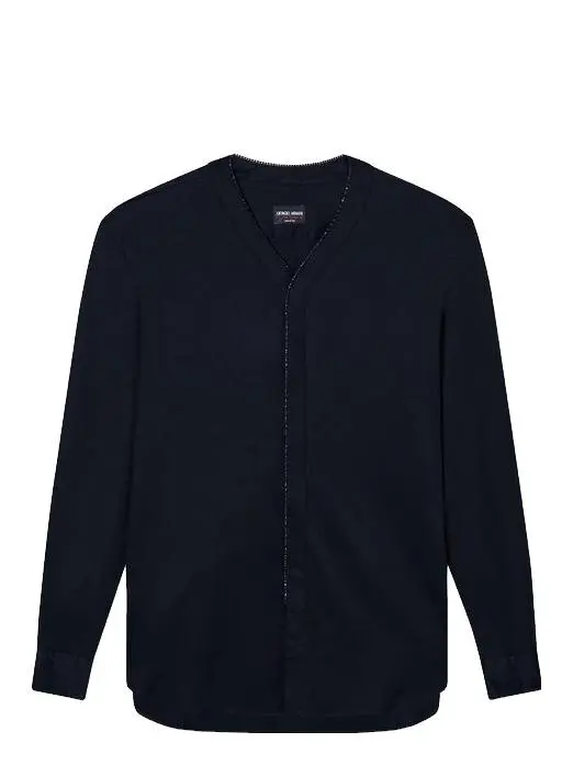 Giorgio Armani Giorgios Silk Interlock Shirt With Rhinestone Piping - Black