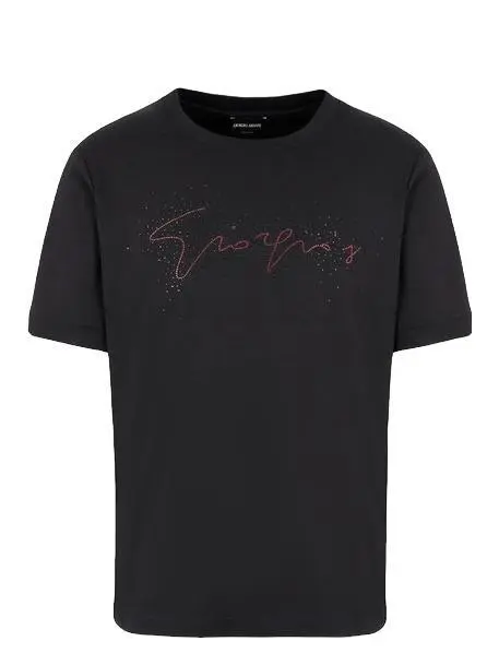 Giorgio Armani Giorgios Crew-neck Cotton-jersey T-shirt With Crystal Embroidery - Black