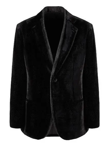 Giorgio Armani Giorgios Single-breasted Tuxedo Jacket In A Chevron Print Velvet - Black