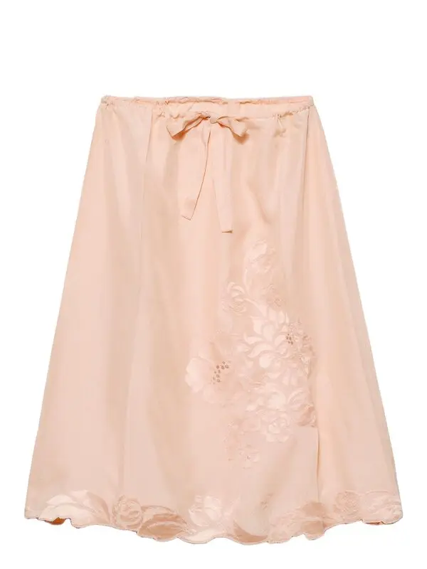 Prada Embroidered Habutai Silk Flared Skirt - Apricot