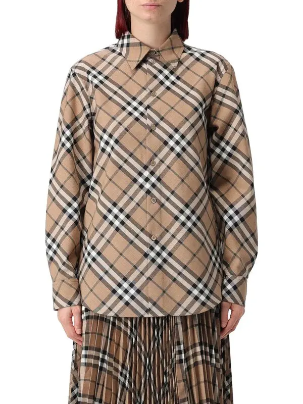 Burberry Vintage Check Wool Blend Long Sleeve Shirt - Walnut