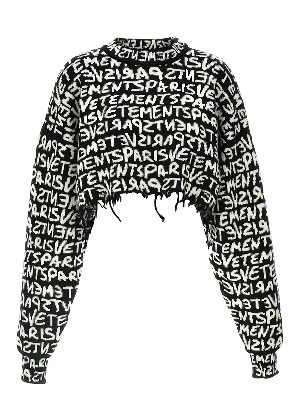 Vetements Paris Monogram Cropped Sweater - White/black