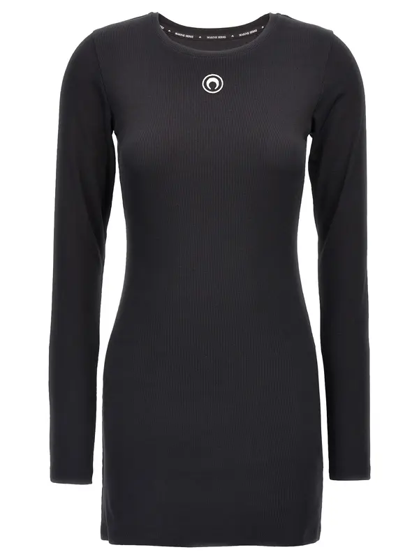 MARINE SERRE Moon Logo Ribbed Dress - Black
