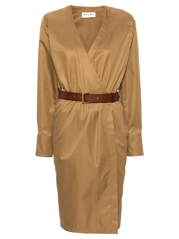 Saint Laurent Cotton Twill Midi Shirt Dress - Camel