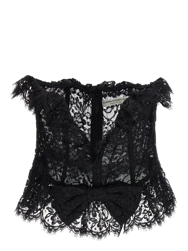 Alessandra Rich Lace Bustier Top With Bow - Black
