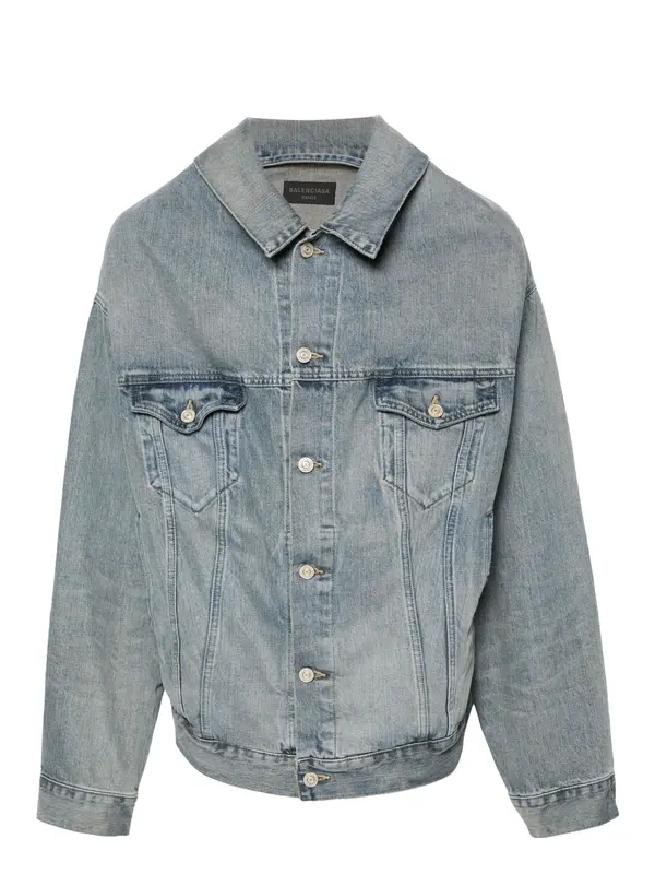 Balenciaga Off Shoulder Denim Jacket - Clear Blue