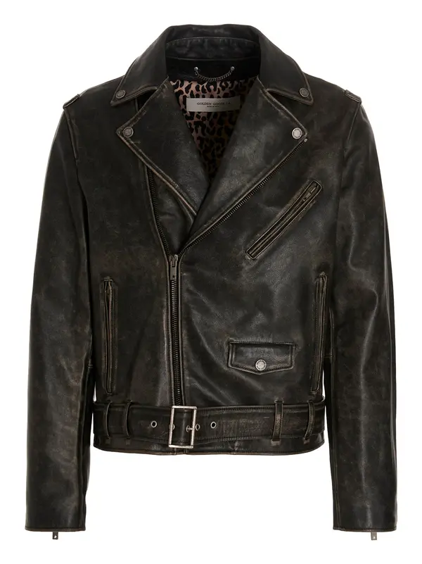 Golden Goose Golden' Nail Leather Biker Jacket - Black