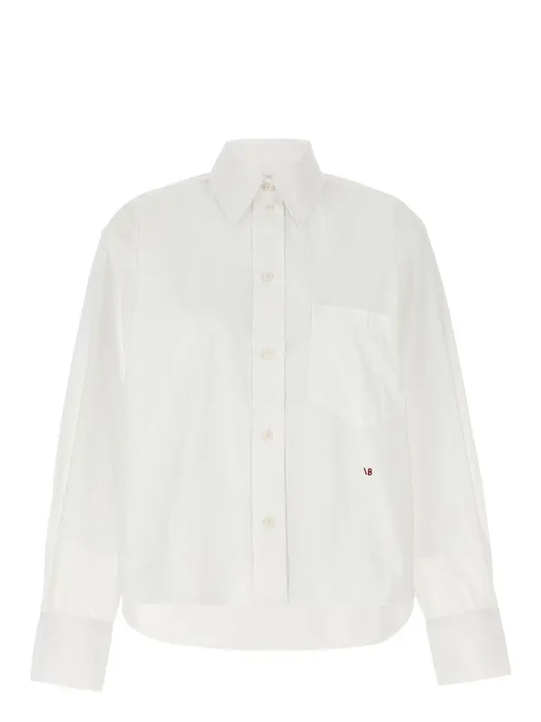 Victoria Beckham Cropped Cotton Shirt With Logo Embroidery - White
