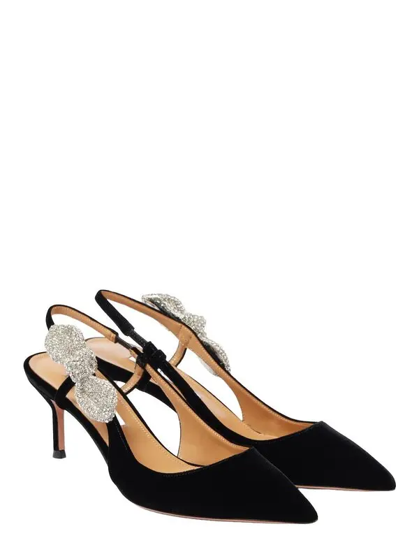 AQUAZZURA Very Bow Tie Crystal 65 Slingback Pumps - Black