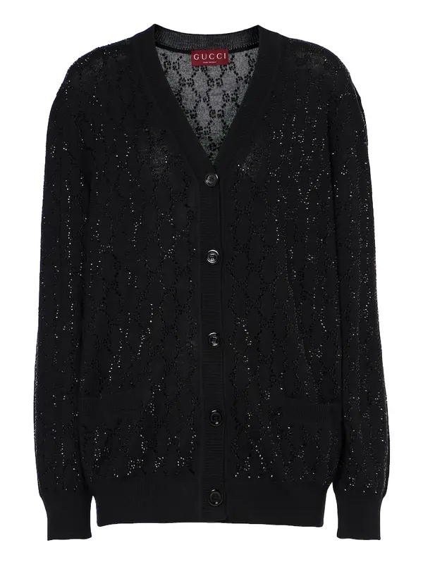 Gucci Gg Crystal Wool Cardigan - Black