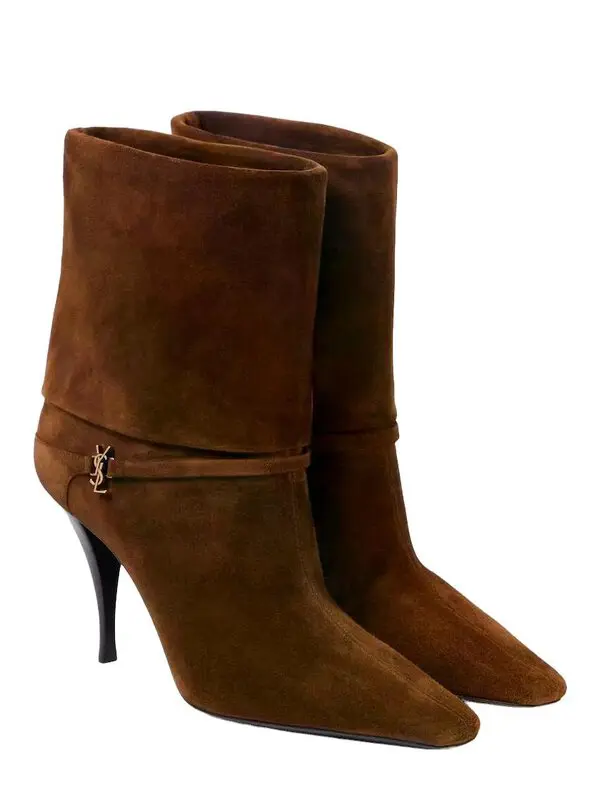 Saint Laurent Niki 90 Suede Ankle Boots - Brown