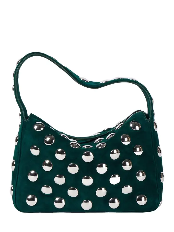 Khaite Elena Small Studded Suede Shoulder Bag - Green