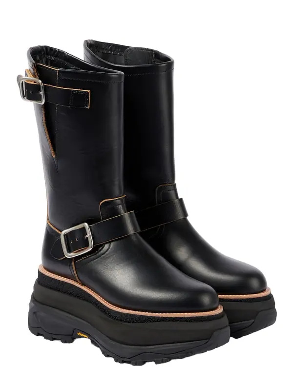 Sacai Leather Platform Biker Boots - Black