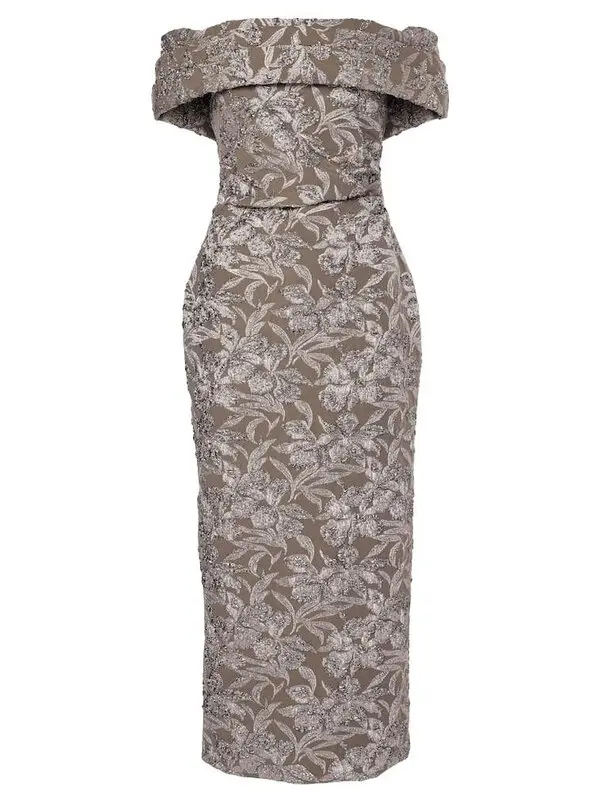 Oscar De La Renta Floral Jacquard Midi Dress - Metallic
