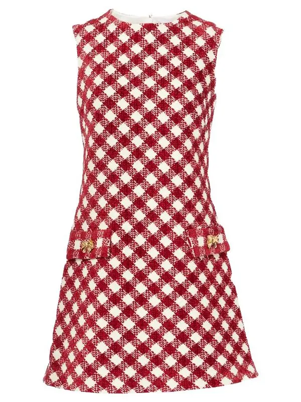 Oscar De La Renta Checked Chenille Tweed Minidress - Red