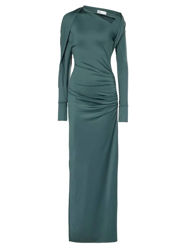 Victoria Beckham Ruched Asymmetric Gown - Green