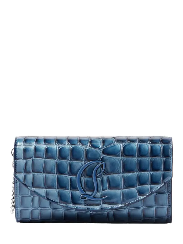 CHRISTIAN LOUBOUTIN Loubi54 Croc-effect Leather Wallet On Chain - Blue