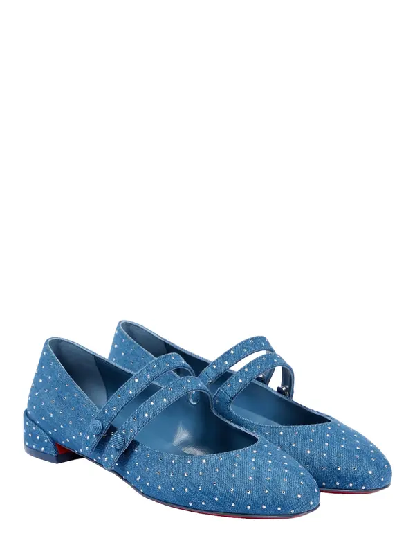 CHRISTIAN LOUBOUTIN Sweet Jane Embellished Denim Flats - Blue