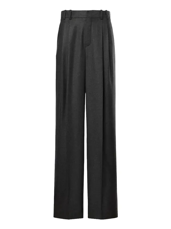 Saint Laurent Pleated Wide-leg Cashmere Pants - Grey