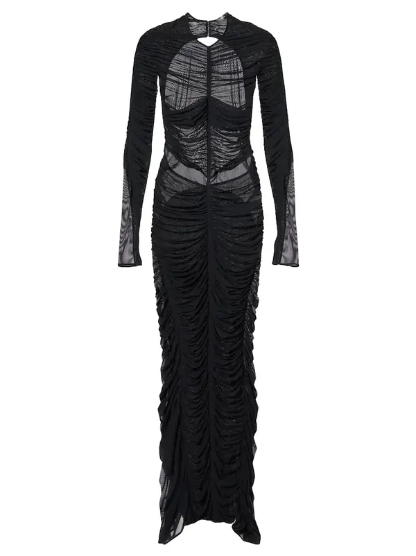 MUGLER Ruched Open-back Gown - Black