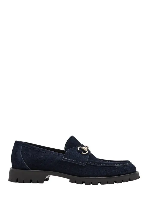 Gucci Sylke Suede Horsebit Loafers - Navy
