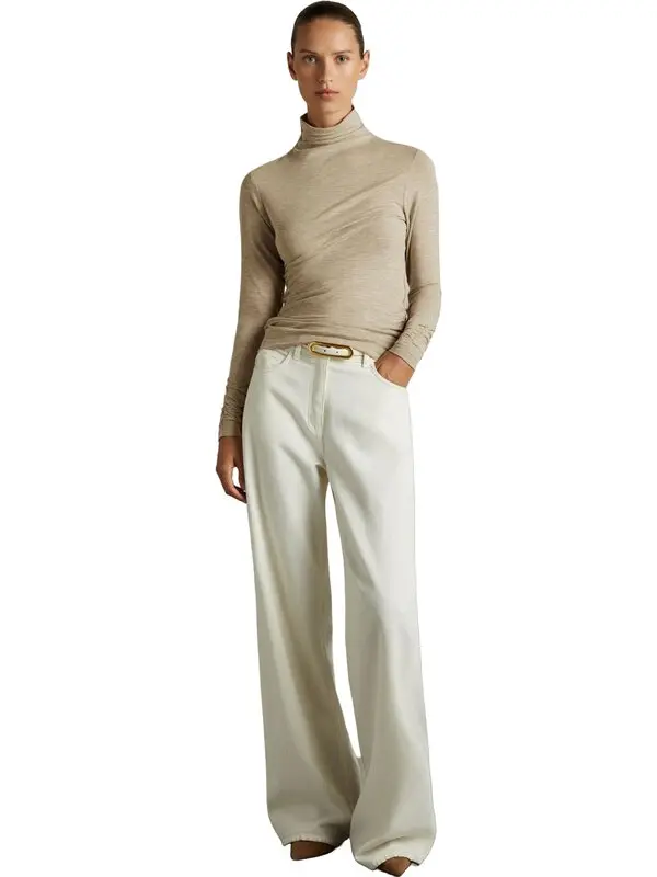 REISS Louisa Ruched Jersey Top With Wool - Neutral