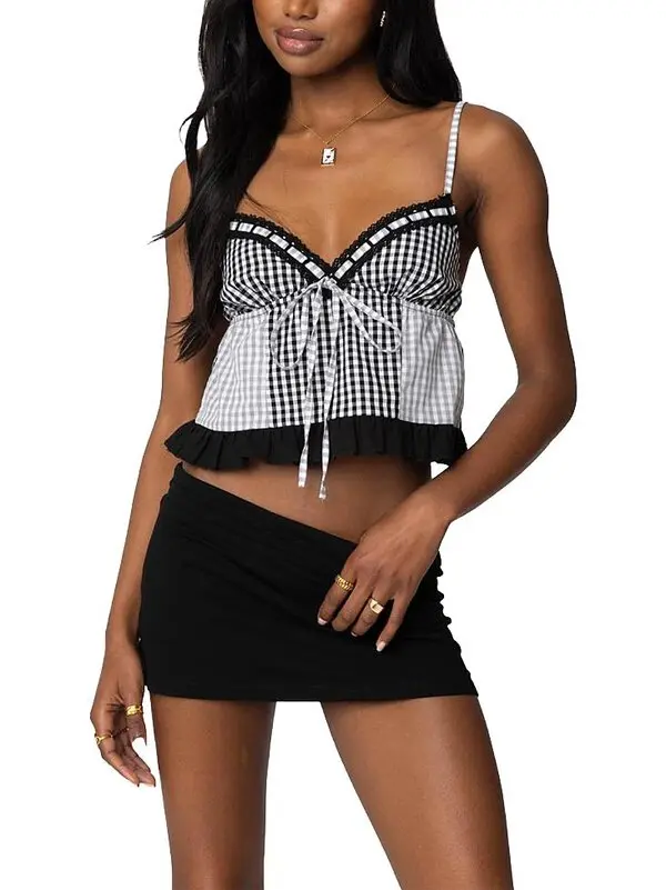 EDIKTED Joanne Mixed Gingham Tank Top - Black And White