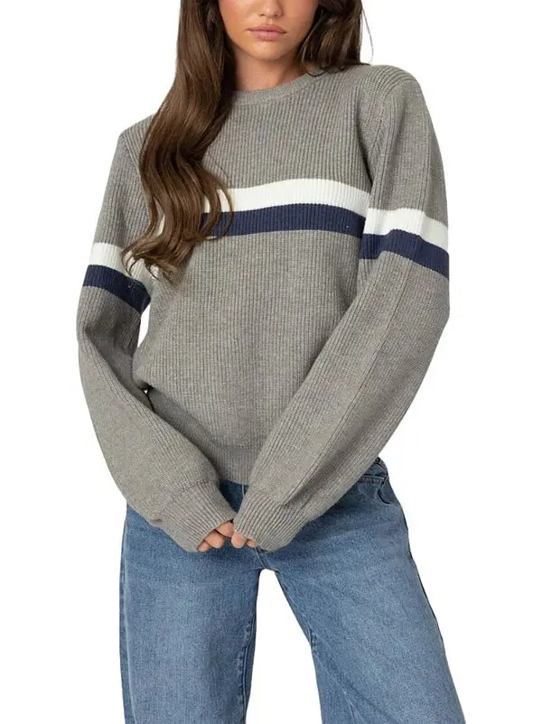 EDIKTED Striped Oversized Sweater - Gray Melange
