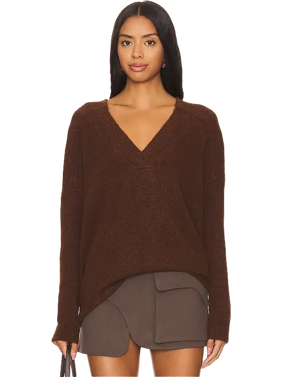 Central Park West Yorke Oversized V-neck Pullover - Chocolate