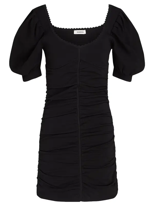 Sandro Ruched Stretch-knit Mini Dress - Black