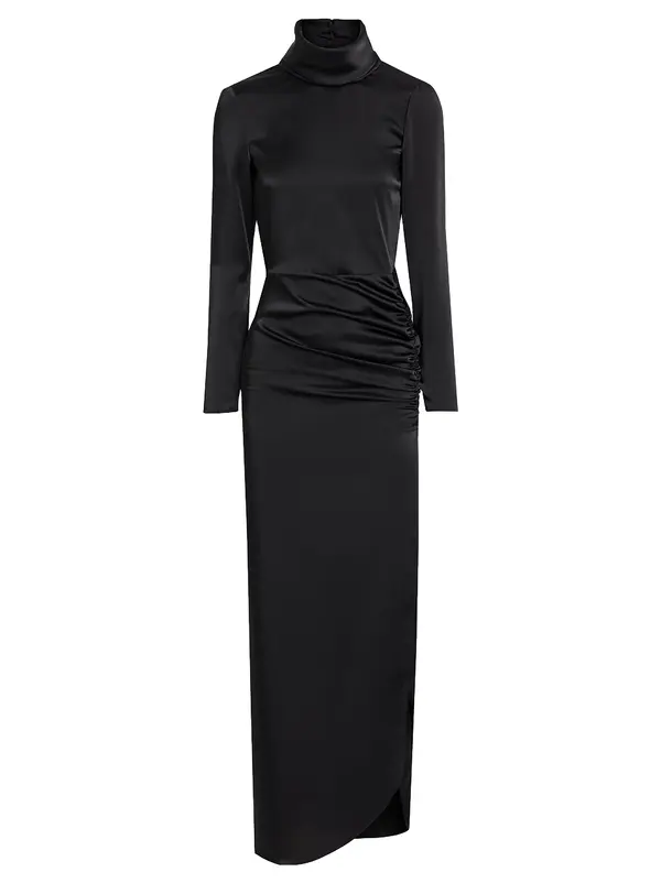 Red Valentino Open-back Ruched Satin Maxi Dress - Black