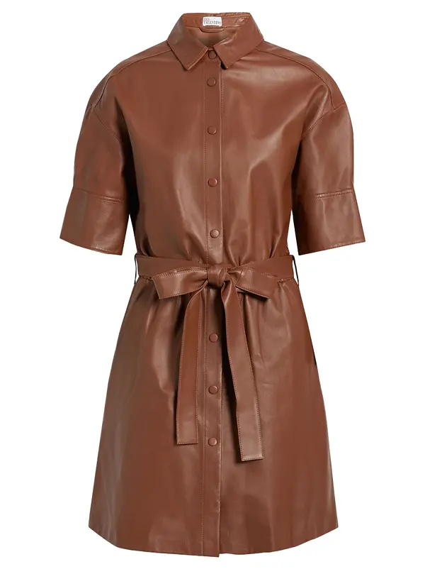 Red Valentino Leather Mini Shirt Dress - Brown
