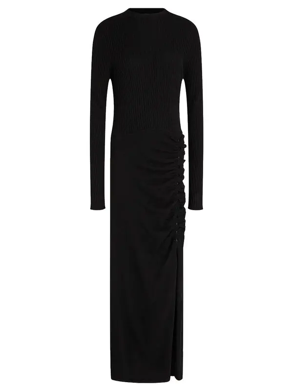 Sandro Ruched Ribbed Midi Dress - Black