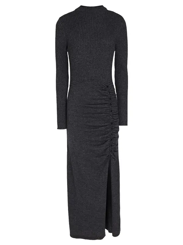 Sandro Ruched Ribbed Midi Dress - Gray